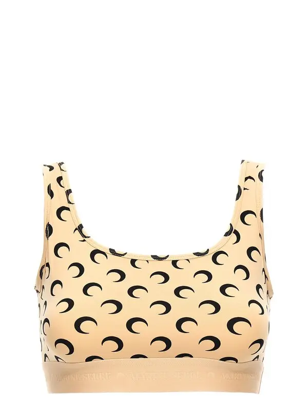 MARINE SERRE Moon Printed Cropped Top - Beige