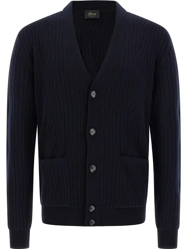 Brioni Ribbed And Braid Cardigan - Blue