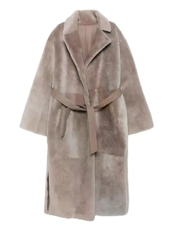MANZONI 24 Belted Shearling Coat - Brown