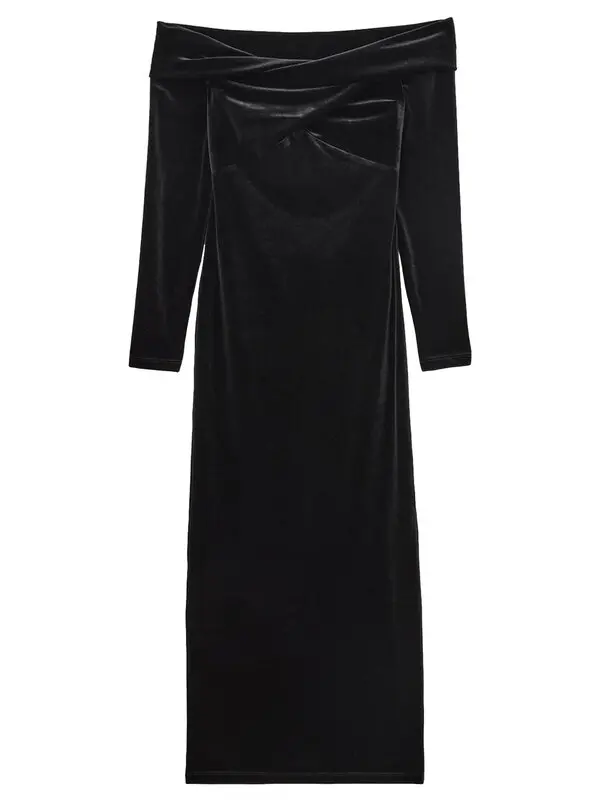 All Saints Velvet Delta Midi Dress - Black