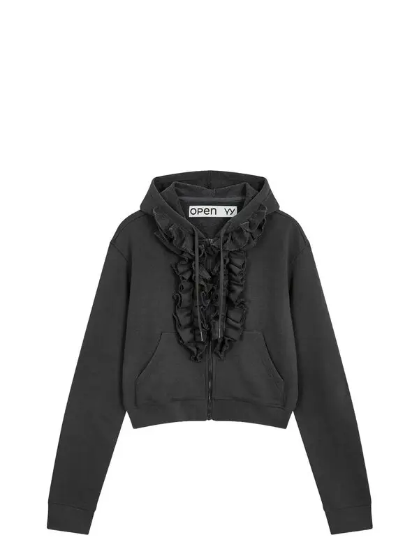 OPEN YY Ruffle Zip-up Hoodie - Grey