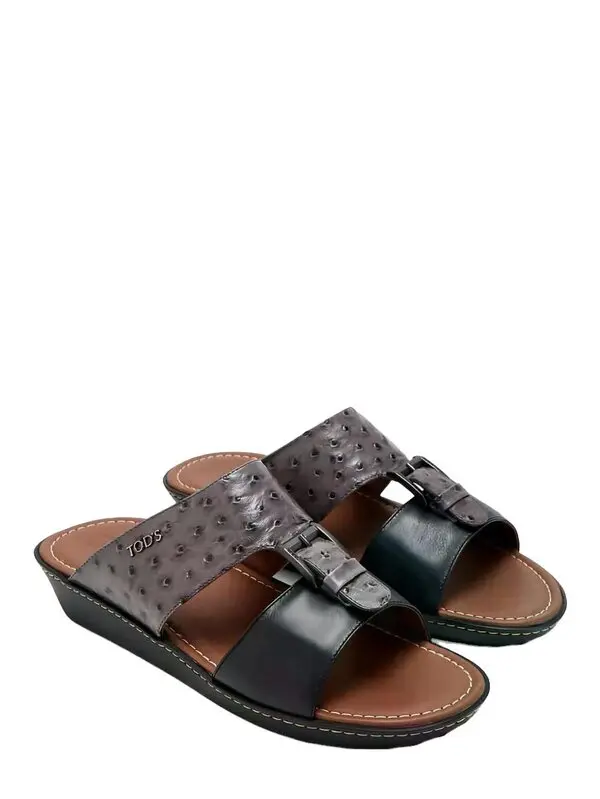 TOD'S Ostrich-effect Leather Wedge Sandals - Black
