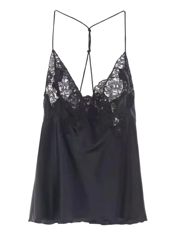 Ermanno Scervino Lace-trimmed Satin Top - Black