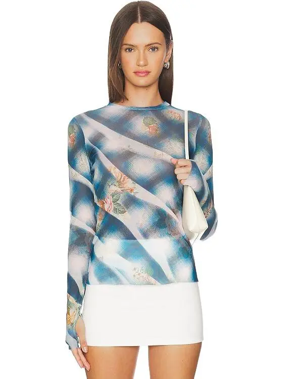 AFRM Kaylee Top - Blue Floral Plaid