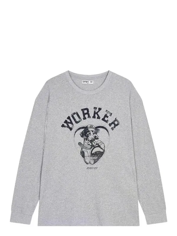 OPEN YY Dog Graphic Long-sleeve T-shirt - Grey