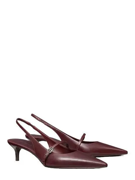 Tory Burch Double T Buckle Slingback Mary Jane Kitten Heel Pumps - Dark Carmine /dark Carmine