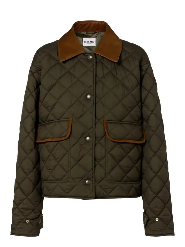 Miu Miu Quilted Leather-trimmed Jacket - Green