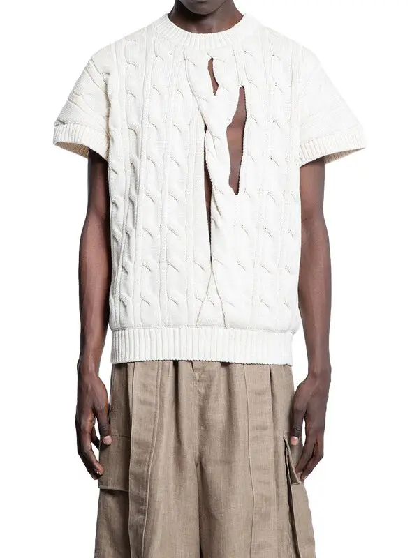 HED MAYNER Braided Knit Gilet - Beige