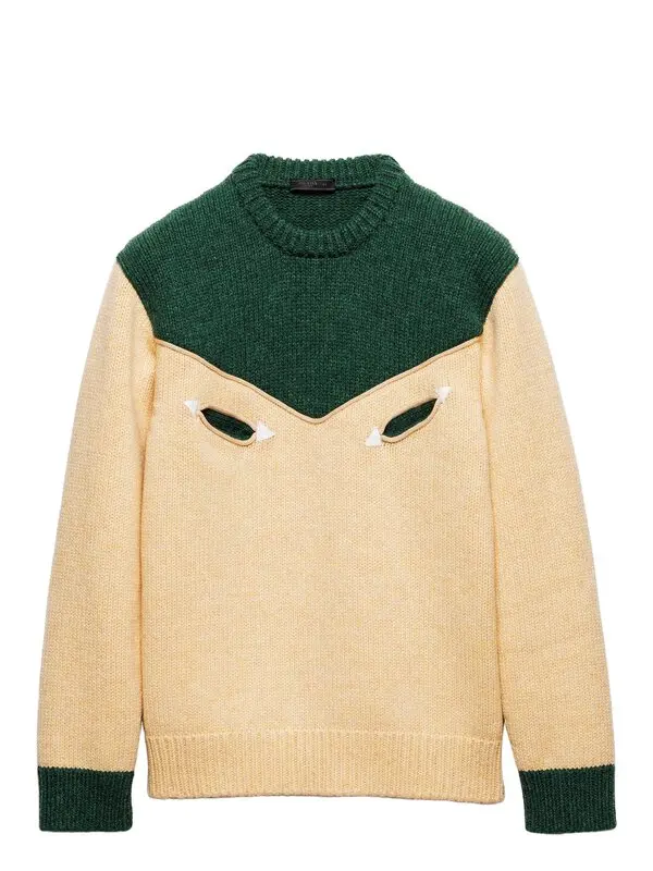 Prada Oversized Shetland Wool Sweater - Cream/emerald Green