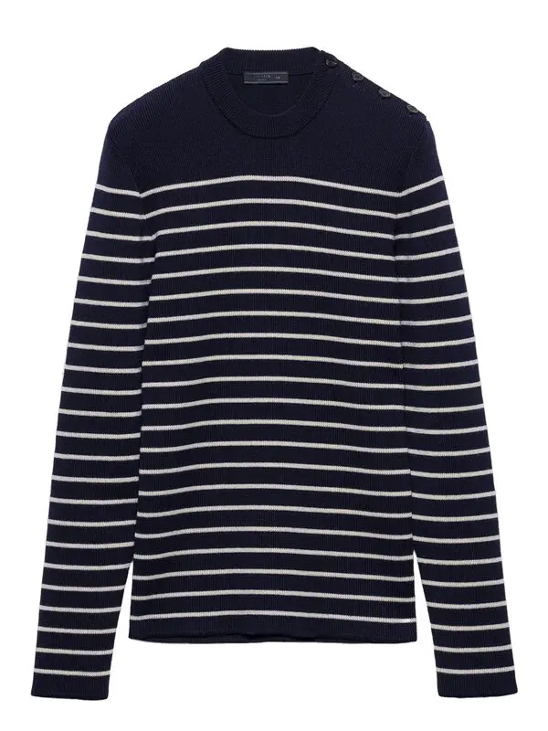 Prada Striped Superfine Wool Crew-neck Sweater - Navy