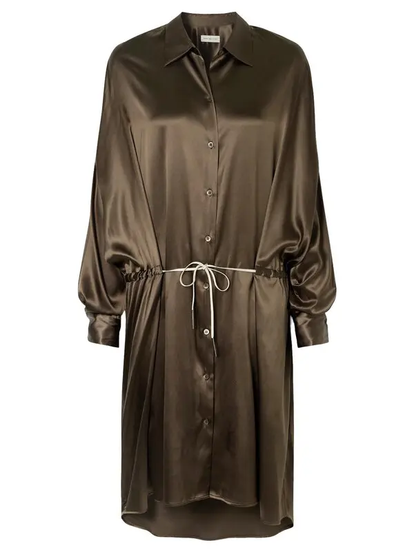 Dries Van Noten Silk-blend Satin Shirt Dress - Brown