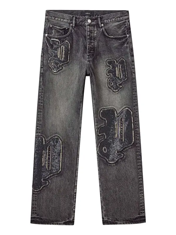 PURPLE BRAND Monceau Sequin Logo Jeans - Black