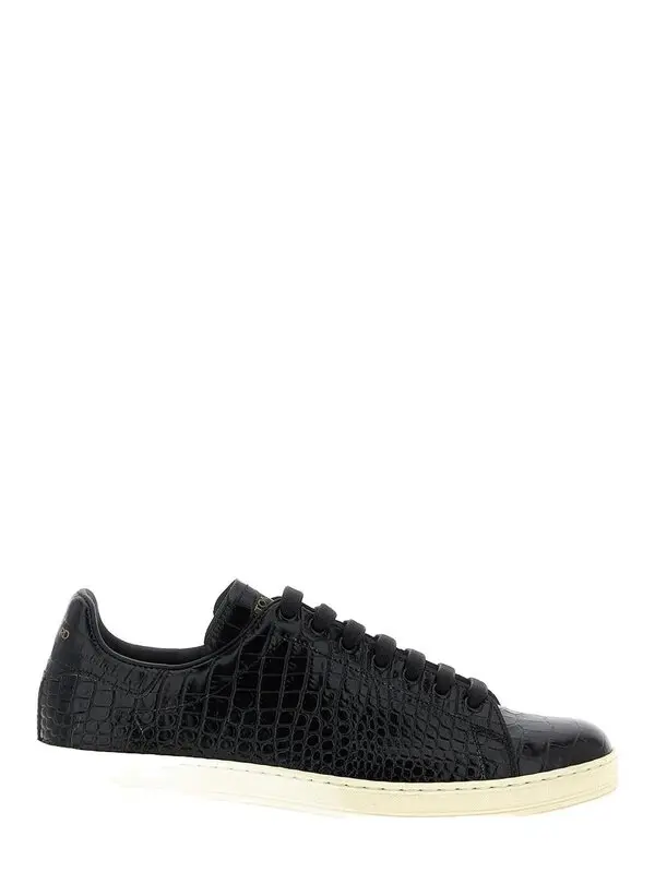 TOM FORD Crocodile Print Leather Sneakers - Black