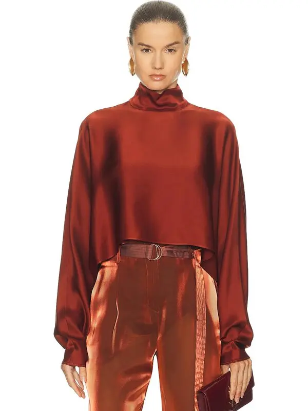 Lapointe Satin Caftan Top - Rust