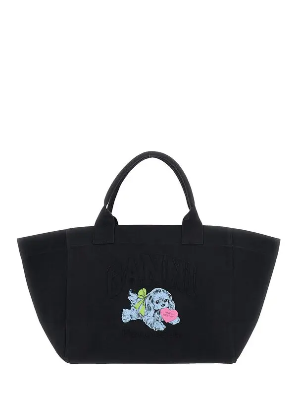 GANNI Xxl Cotton Shopper With Double Handles - Black