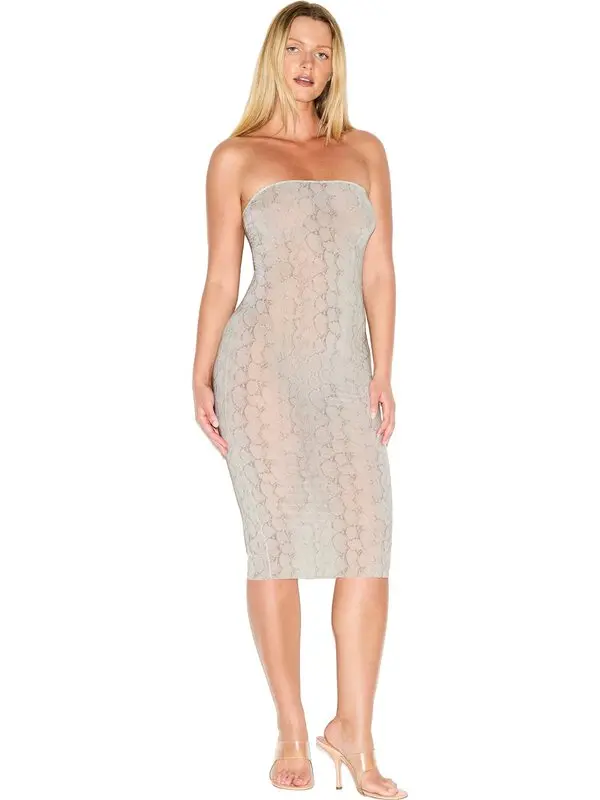 SKIMS Milky Sheer Midi Tube Dress - Stone Pastel Snake Print