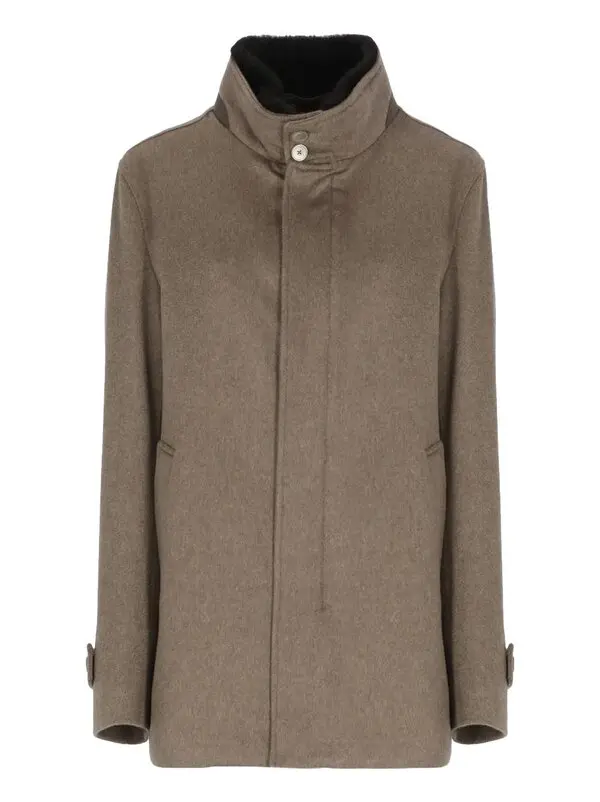 Herno Cashmere Coat With Fur Collar - Beige