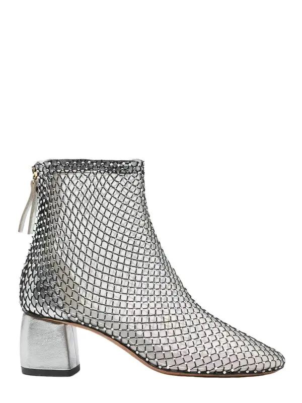FORTE_FORTE Mesh Panel Block Heel Boots - Silver