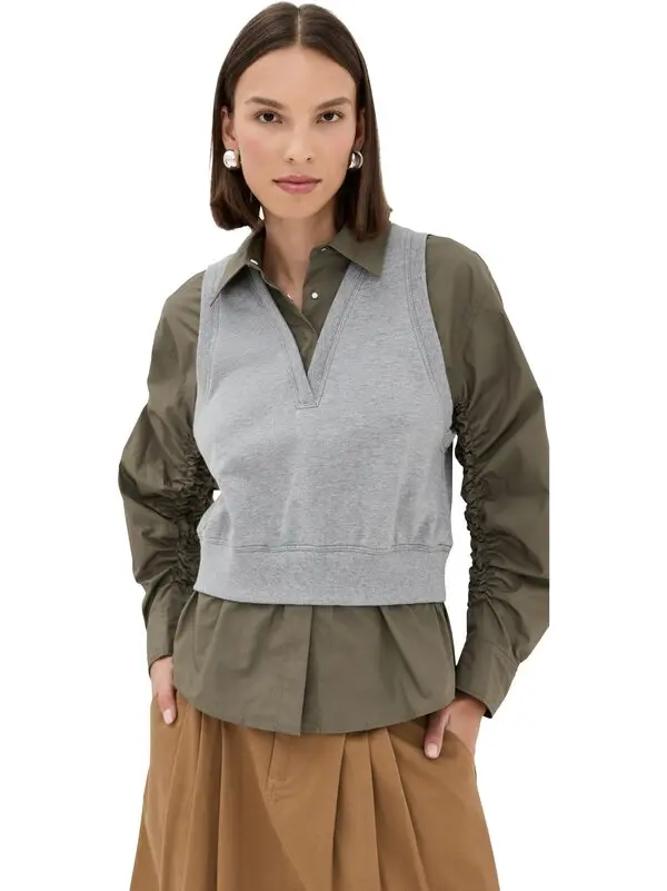 3.1 Phillip Lim Ruched Shirt With Combo Vest - Grey Melange - Army
