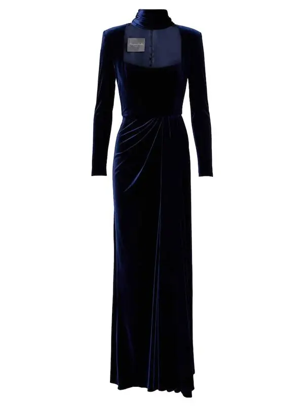 Monique Lhuillier Belted Velvet Gown - Blue