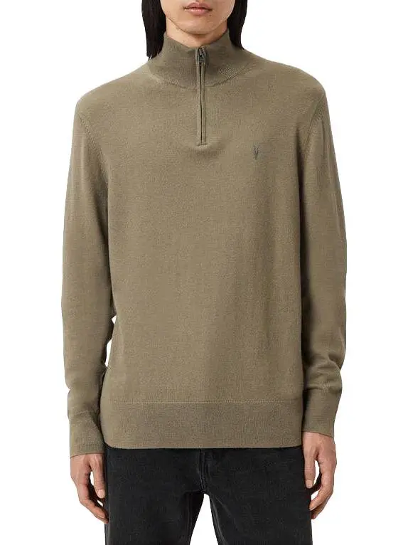 All Saints Kilburn Wool-blend Quarter-zip Sweater - Dusky Green