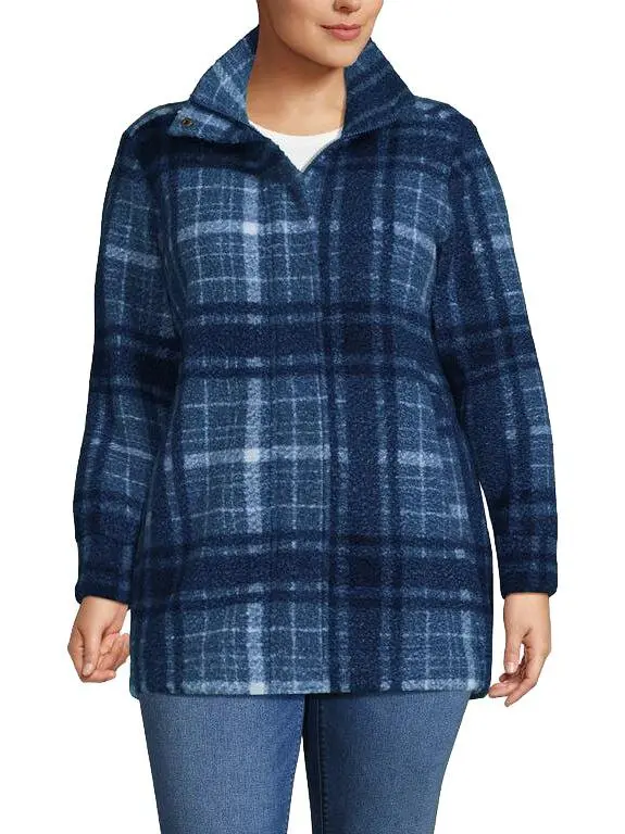 LANDS' END Boucle Fleece Coat - Indigo Slate Plaid