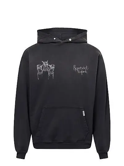 REPRESENT Hand Drawn Dogs Printed Cotton Hoody - Aged Black
