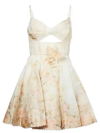 Zimmermann Twist-front Linen And Silk Mini Dress - Rose Arbor