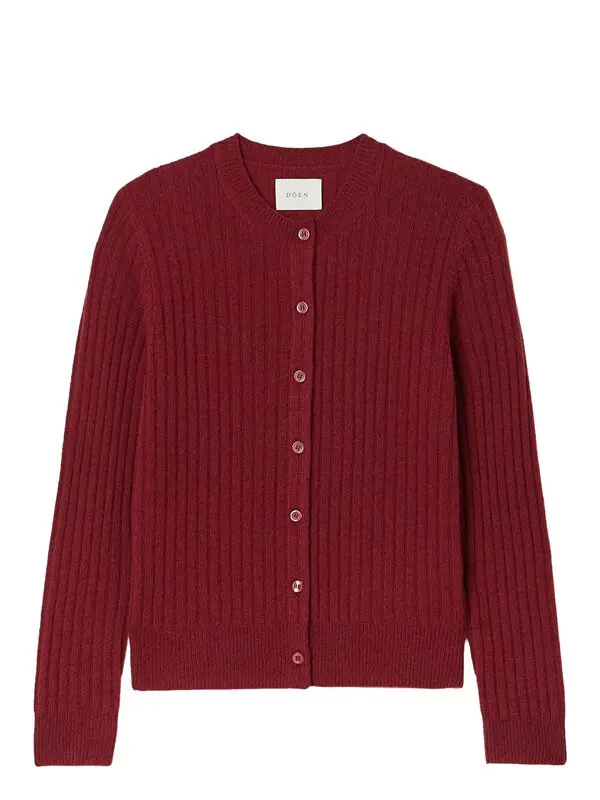 DÔEN Danaë Ribbed Cashmere Cardigan - Burgundy
