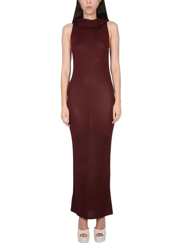 Saint Laurent Viscose Hooded Dress - Red