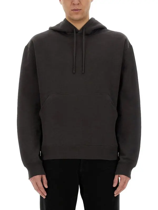 Saint Laurent Hooded Sweatshirt With Logo - Grey