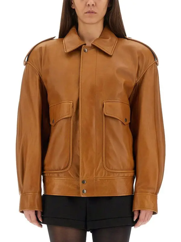 Saint Laurent Oversized Leather Jacket - Brown