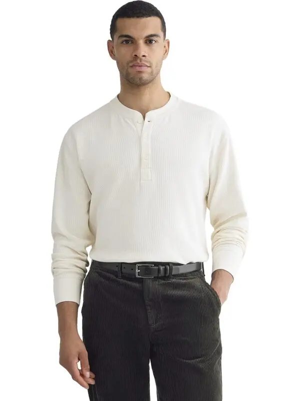 Everlane Thermal Henley In Cozy Waffle - Bone White