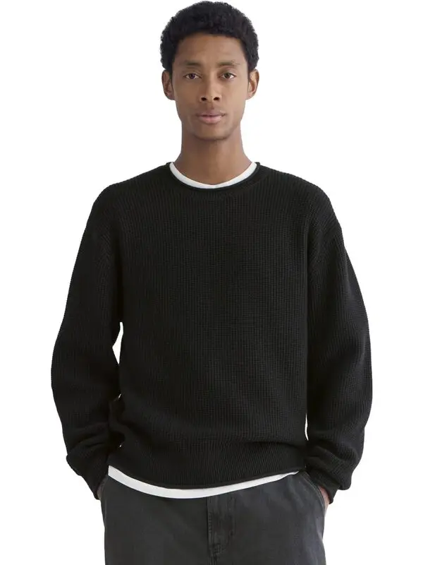 Everlane Waffle Rollneck Crew In Everyday Cotton T-shirt - Black