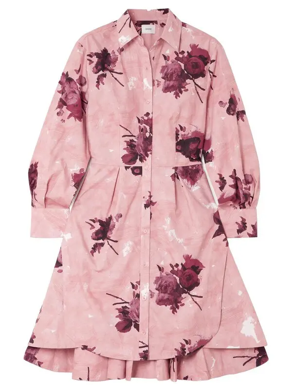 Erdem Floral-print Cotton-poplin Mini Shirt Dress - Pink