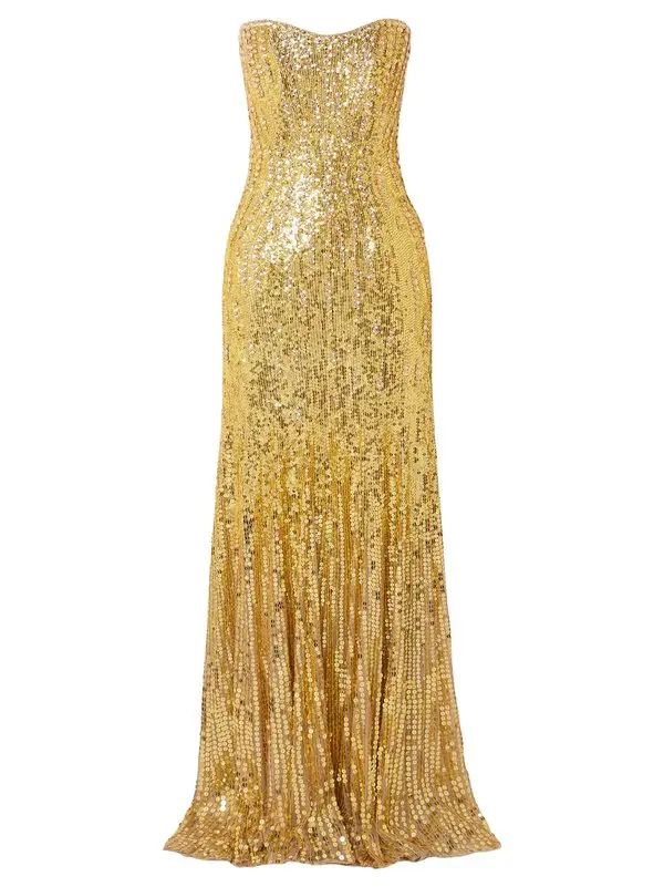 Jenny Packham Sarai Strapless Sequined Tulle Gown - Gold