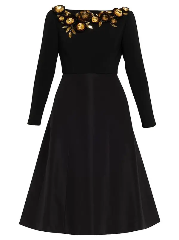 Carolina Herrera 3d Floral-embellished Midi Dress - Black Multi