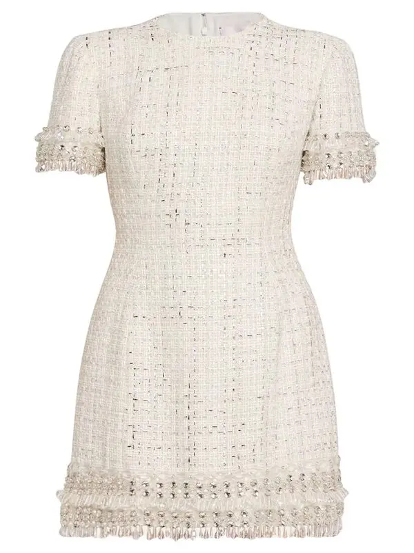 Carolina Herrera Embellished Tweed Mini Dress - Ivory Multi