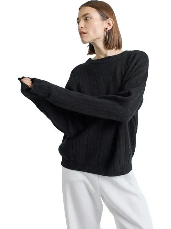 Almina Concept Ribbed Wool Crewneck Sweater - Black