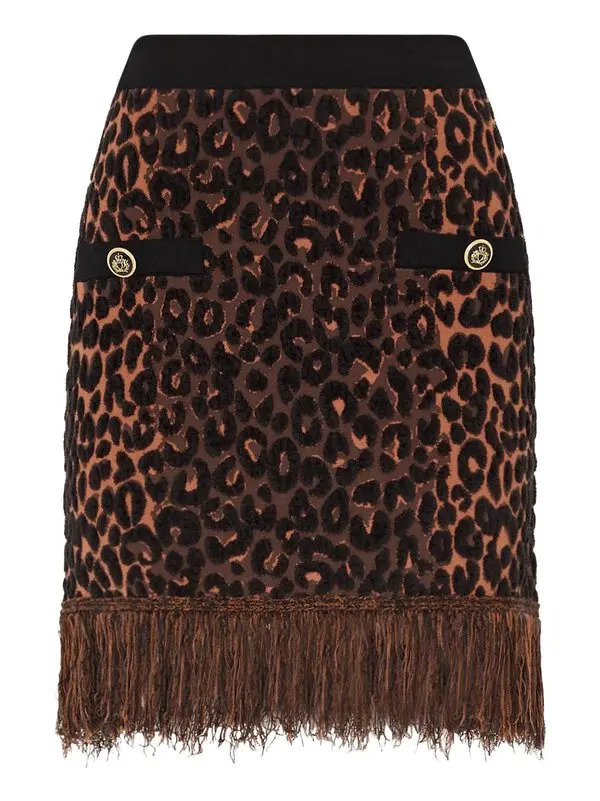 MILLY Leopard Fringe Knit Mini Skirt - Multicolor