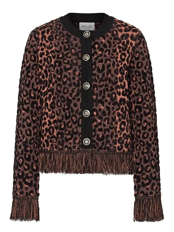 MILLY Leopard Fringe Cardigan Jacket - Multicolor