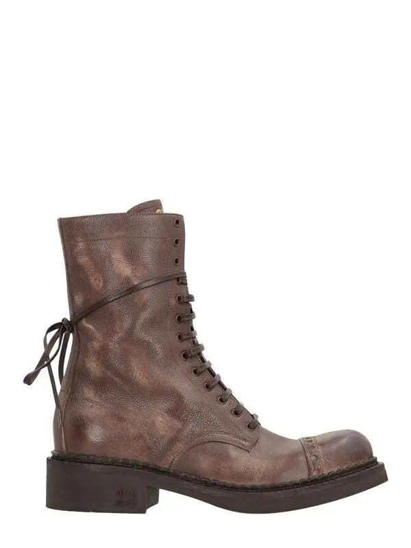 Miu Miu Leather Lace-up Boots - Brown