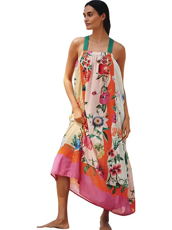 CELANDINE Apron Midi Dress - Orange Pattern