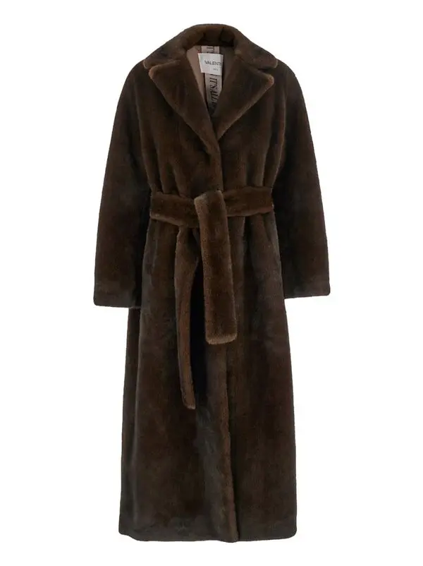 VALENTINI 1972 Faux Fur Belted Coat - Brown