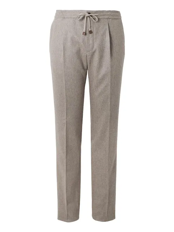 Incotex Tapered Pleated Wool And Cashmere-blend Trousers - Neutrals
