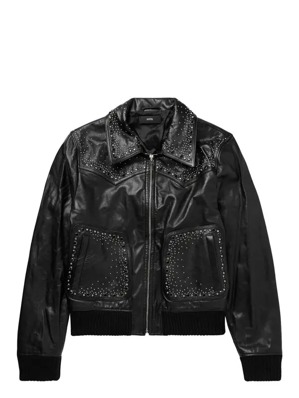Amiri Embellished Leather Bomber Jacket - Black