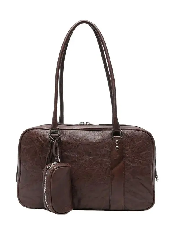 LOW CLASSIC Leather Top Handle Bag With Detachable Pouch - Brown
