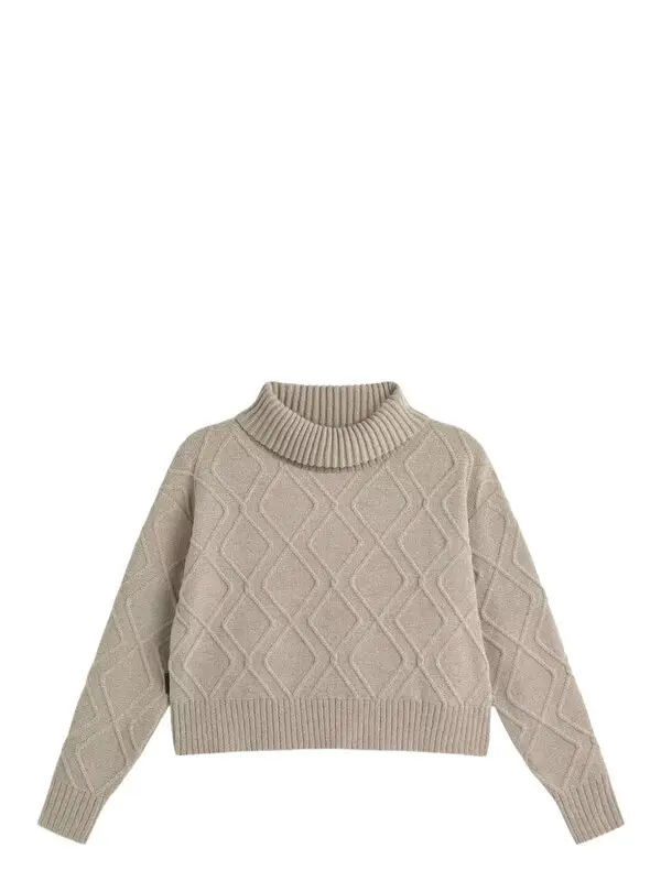 RRD Diamond Pattern Turtleneck Sweater - Neutrals