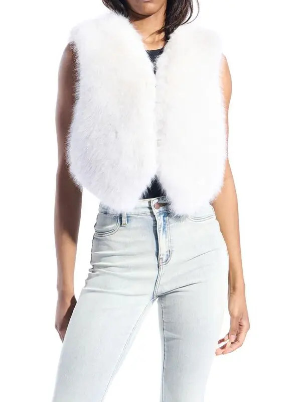 AZALEA WANG Meela Faux Fur Cropped Vest - White