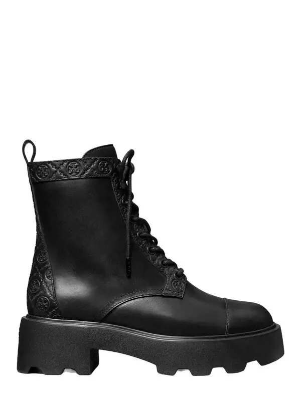 Tory Burch Monogram Lug Sole Ankle Boots - Black